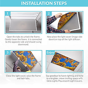 Octo Lights Fluorescent Light Covers for Ceiling Lights Classroom 2x4 (22.38in X 46.5in) Improve Focus, Eliminate Headaches, Provide Florescent Light Relief - Tree 010