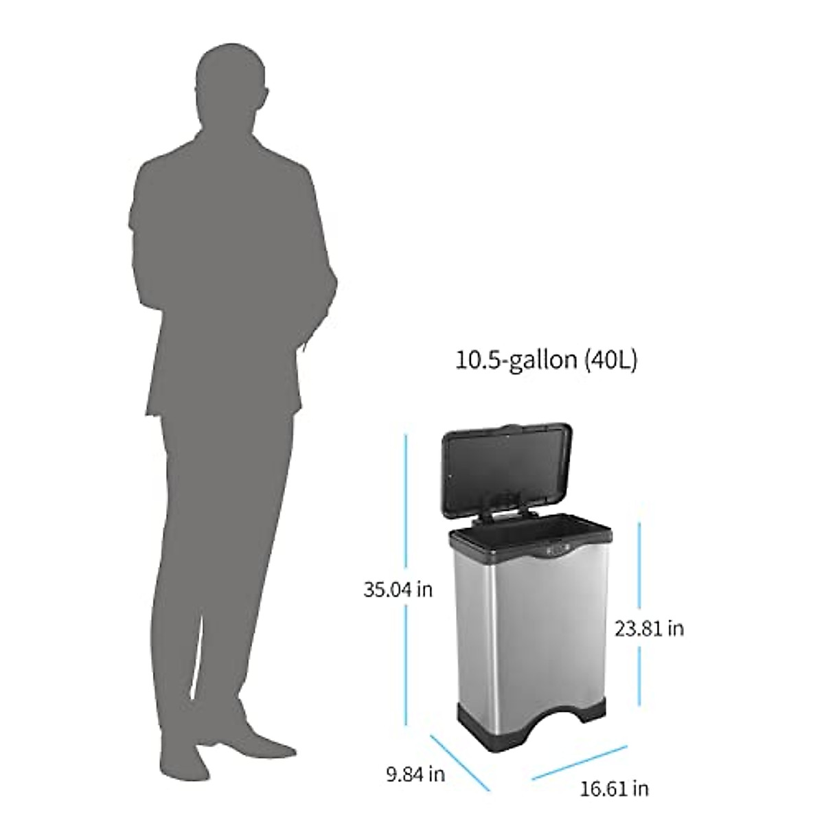 SIMPLYKLEEN SensaPed Touch Sensor 10.5-Gallon Rectangular Stainless Steel Trash Can with Lid