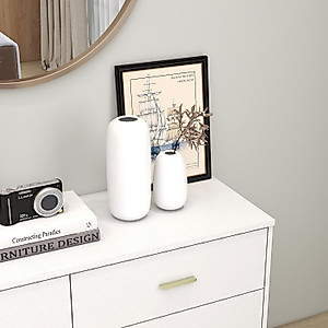 Modern 6 Drawer Wood Dresser, Wood Lateral Chest of Drawers Storage Organizer with Wide Drawers & Metal Gold Handles for Bedroom, Living Room, Hallway, Entryway