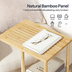 HOOBRO Side Table, Boho C Shaped End Table with Storage Shelf, Slim Nightstand Bedside Table, Couch Side Table for Small Space, Living Room, Bedroom, Home Office, Easy Assembly, Natural YL12SF01