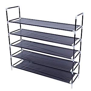 Deuxff Shoe Rack,100cm Ultra Large Capacity Storage Storage Organizer,Metal Frame, Non-Woven Fabric, for Living Room, Hallway (Black, 5-Tier)