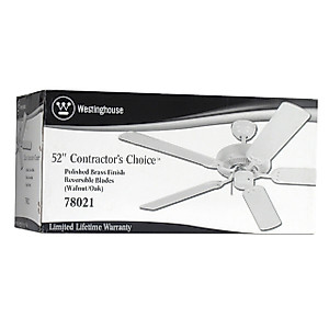 Westinghouse 7802100, Polished Brass Lighting 78021 52-Inch Contractor's Choice Ceiling Fan