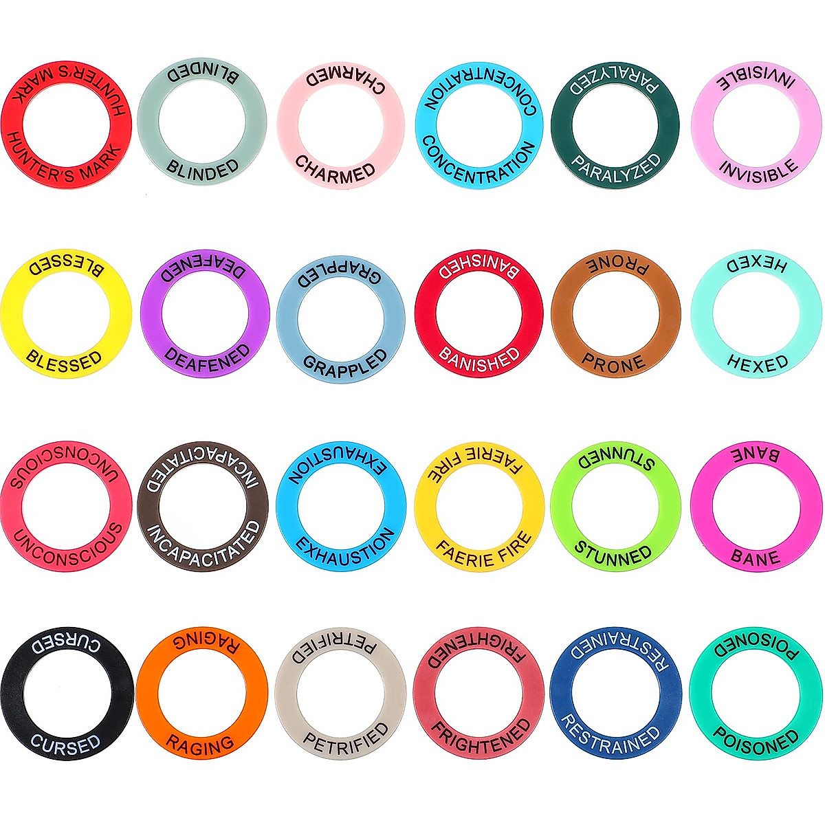 Upgraded ALIZERO DND Miniatures Condition Rings - 96 D&D Status Effect Markers in 24 Frequently Used Conditions - Pathfinder and Dungeons & Dragons Accessories - Premium Storage Box with Foam Padding