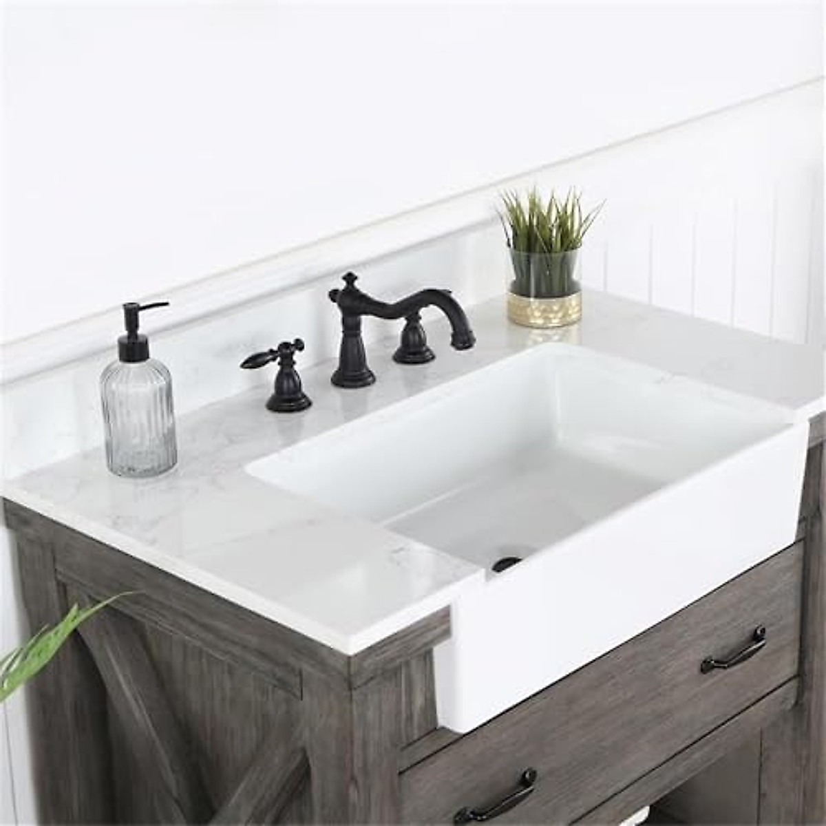 VINNOVA Villareal 36" Single Bath Vanity in Classical Gray with White Farmhouse Basin