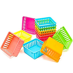 Bright Creations 12-Pack Colorful Small Storage Baskets Plastic Bins for Organizing Shelves and Desks, Arts and Crafts Containers for Home, School, Office (4 Colors, 5.3 x 5.3 x 2.4 in)