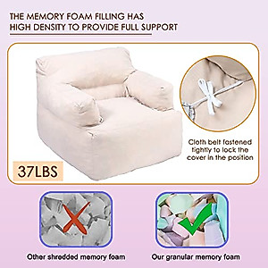 WELL-STRONG Bean Bag Chair, Comfy Lounge Chair with Armrest and Back Support, Memory Foam Filled Sofa Chair with Washable Cover for Bedroom, Living Room Soft Sofa Furniture for Men, Women, Dark Grey