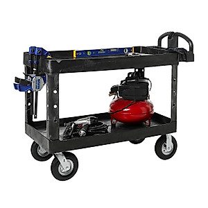 Rubbermaid Commercial Products BRUTE Heavy Duty 2-Shelf Utility/Service Cart, Pneumatic Casters, Medium, Lipped Shelves, Ergonomic Handle, 750 lb Capacity, Black, for Warehouse/Garage/Cleaning/Office