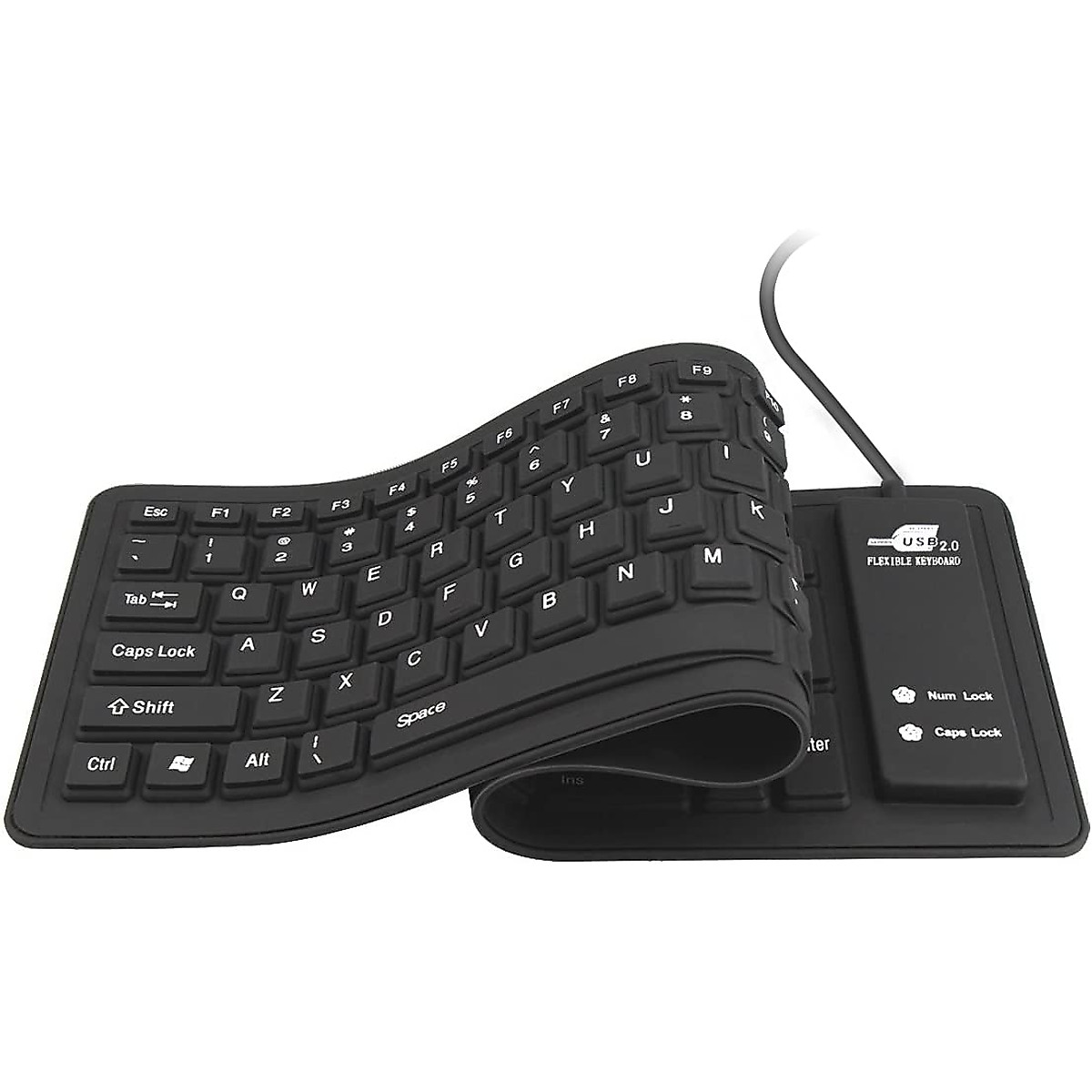 sungwoo Foldable Silicone Keyboard USB Wired Waterproof Rollup Keyboard for PC Notebook Laptop (All Black)