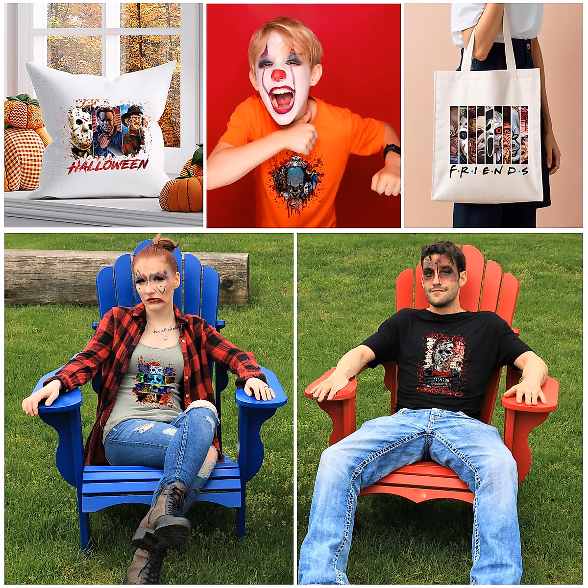 10 Sheets Halloween Iron on Transfers for T-Shirts,Halloween Iron on Patches Stickers,Horror Movie Characters,Halloween Heat Transfer Vinyl Halloween Iron on Decals for T-Shirt Clothes DIY