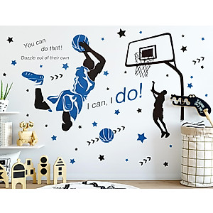Amaonm Creative 3D Basketball Player Dunk Basketball Star Wall Decals Removeable Walls Art Decor DIY Wall Sticker Home Decorations Decal Nursery Sticker for Boys Room Living Room Bedroom (Blue)