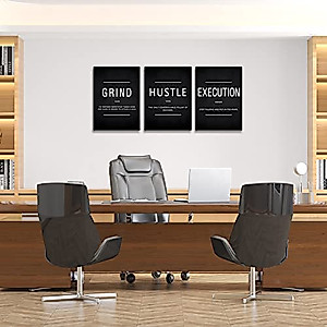 BWSPACE Inspirational Wall Art, Motivational Canvas Wall Art, grind hustle wall art 3 Pieces Wall Art Decorations for Office Living Room and Bedroom Decor (36" W x 16" H, GRIND)