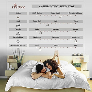 Pizuna Cotton Full Duvet Cover Set, 300 Thread Count Long Staple Cotton Sateen Weave with Button Closure (Combed Checks Luxury White Cotton Duvet Cover Full)