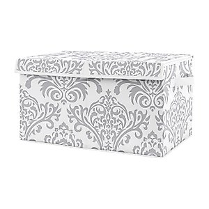 Sweet Jojo Designs Grey Damask Girl Small Fabric Toy Bin Storage Box Chest For Baby Nursery or Kids Room - Gray and White for Pink and Turquoise Skylar Collection