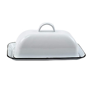 Treasure Gurus White Enamel Covered Butter Keeper Dish Holder Metal Lid Farmhouse Dinnerware Kitchen Decor
