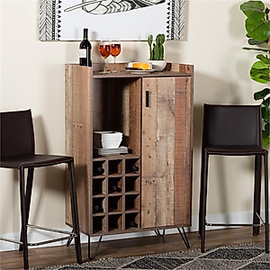 Baxton Studio Mathis Modern and Contemporary Rustic Brown Finished Wood and Rose Gold Finished Metal Wine Storage Cabinet