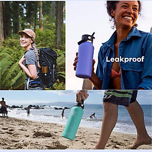 Hydroflask Lids with Straw 32 oz 40 oz Compatible with Hydro Flask Wide Mouth 64 oz Water Bottle, Cap Replacement with Straws, Hydro Flex Handle Top, Flask Water Bottle Accessories(Black 2 Pack)