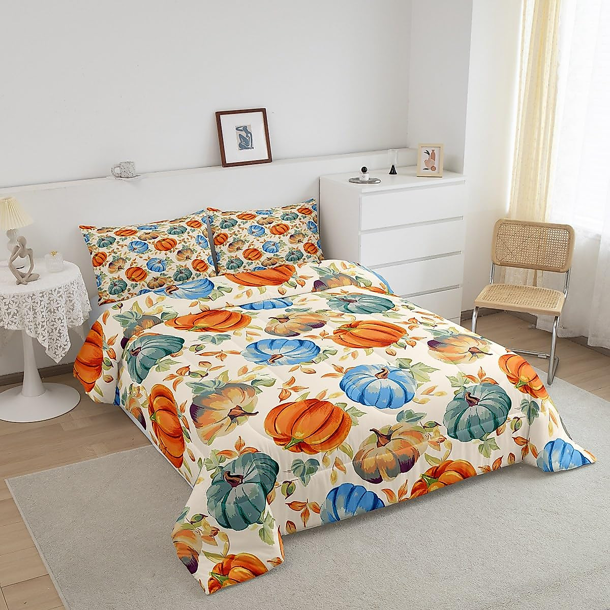 Erosebridal Happy Thanksgiving Comforter Set Twin, Fall Pumpkin Bedding Set, Autumn Fall Leaves Bedding Comforter Sets, Rustic Farmhouse Style Down Comforter, Happy Fall Y'all Duvet Insert, 2Pcs