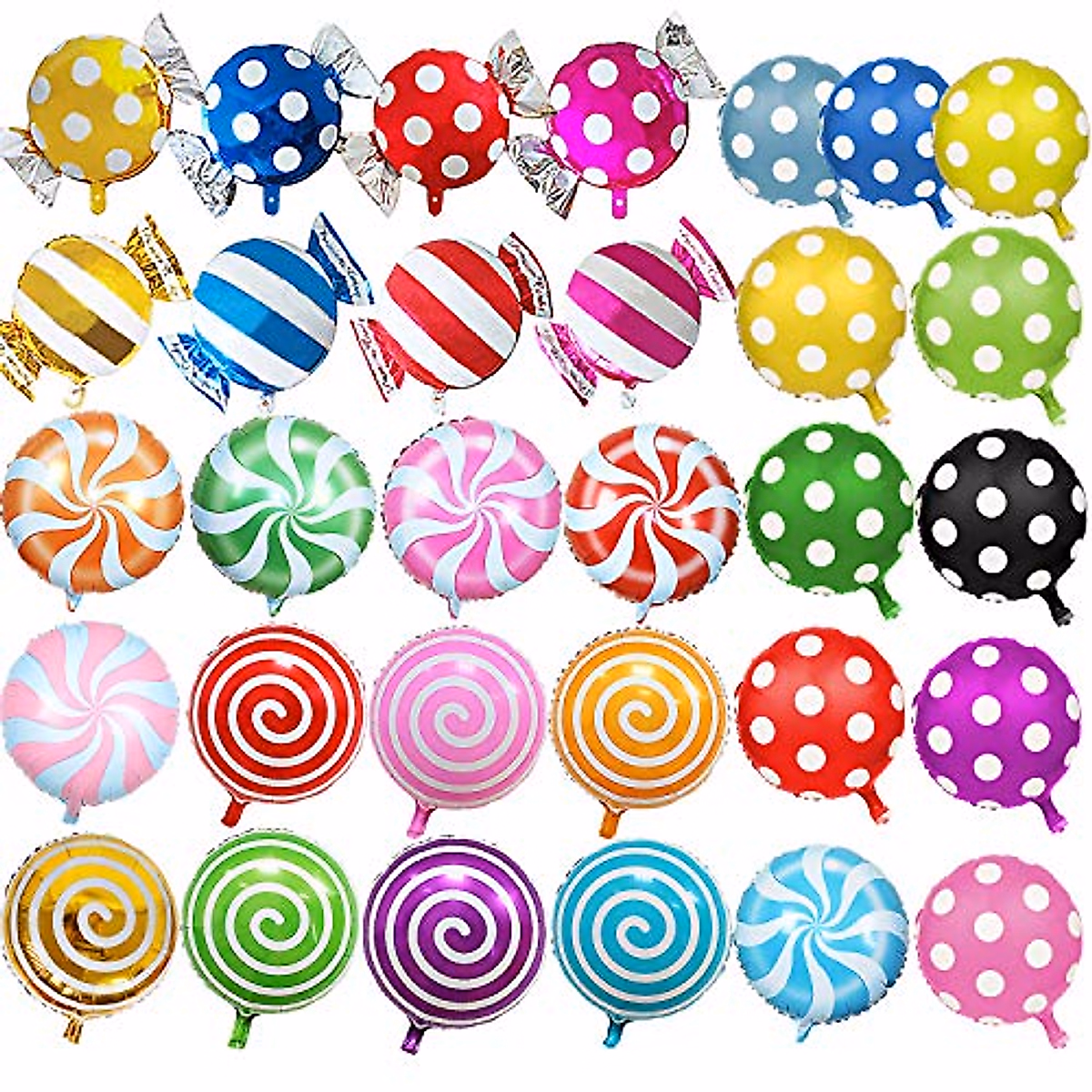 SOTOGO 31 Pieces Sweet Candy Balloons Round Lollipop Balloon Birthday Wedding Party Balloons Candy Dot Balloons Aluminum Balloons