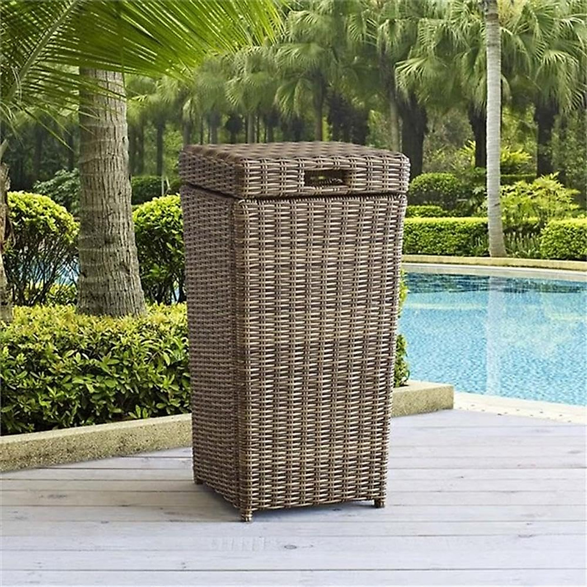 Afuera Living Modern Wicker Patio Trash Can in Weathered Brown