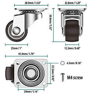 1 inch Small Caster Wheels for Furniture Small Casters Set of 4 Total Capacity 90lbs (No Brake)