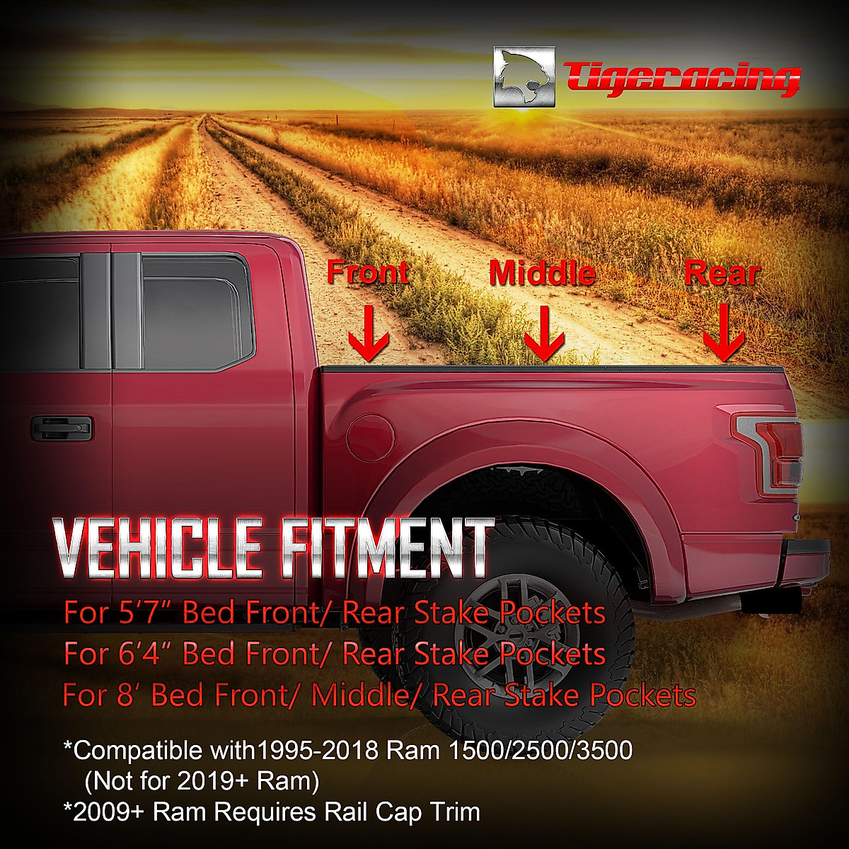 Tigeracing Tie Down Anchors Retractable Truck Bed Top Side D Ring All Metal Compatible with 1995-2018 Ram 1500 2500 3500, NOT for 2019+ Models, 3000 LBS Capacity of 4