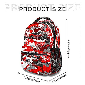 DTCCET Classic Red Camo Backpack, Lightweight Camo Daypack 3D Printed Laptop Bag with Multiple Pockets, Stylish Shoulders Backpack(Red Camo)