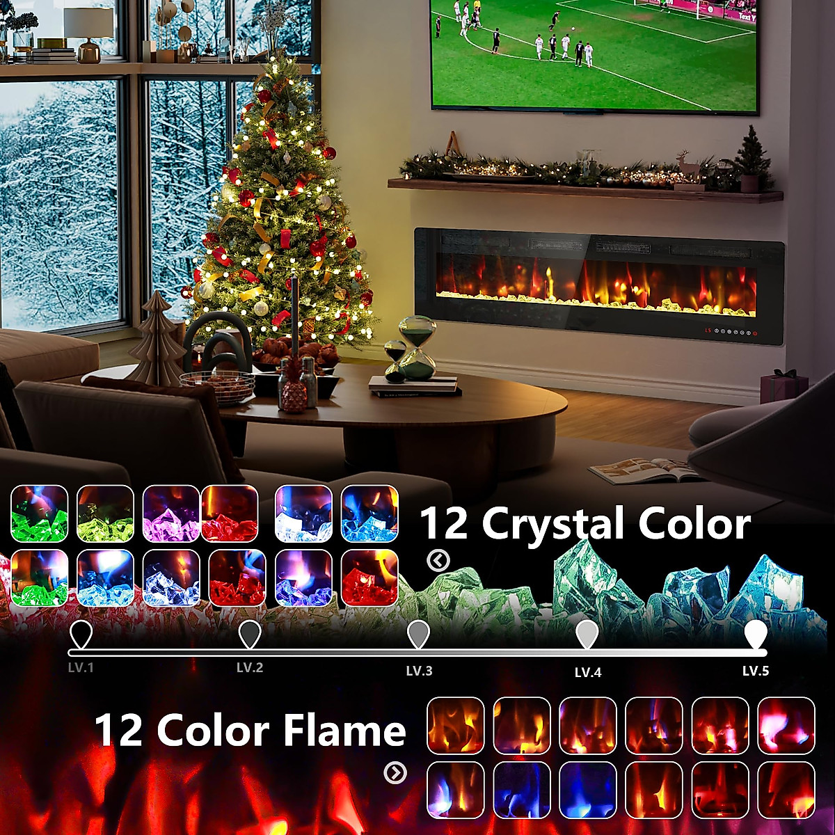 72" Ultra Thin Electric Fireplace, Wall Mounted & Freestanding, LED Fireplace Insert, Wall Fireplace for Living Room/Bedroom w/Touch Screen, Remote Control, 750W/1500W, Quiet, 8H Timer