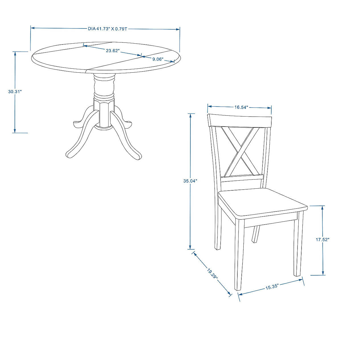 Glenwillow Home 3-PC - 42" Round Double Drop-Leaf Dining Table + X-Back Dining Chairs Dining Set in Black