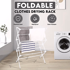 ZOES HOMEWARE 2024 Enhanced Clothes Drying Rack | Foldable Drying Rack Clothing for Laundry | Small Collapsible Portable Dryers for Laundry | Use for Indoor & Outdoor | White 37.5"x29"x12"
