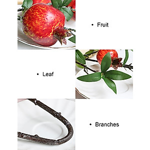 Forlaoers 4pcs 31" Tall Red Berries Pomegranate Faux Plants Stem Fake Tree Branches with Fruits Leaves Artificial Flowers for Outdoors Home Decor Office Fall Wedding Engagement Party Decorations