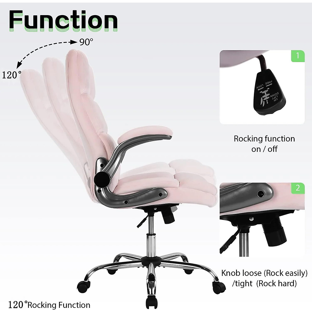 KCREAM Home Office Chair Executive Chair Frabic Computer Desk Chair, High Back Adjustable Tilt Angle and Flip-up Arms and Thick Padding for Comfort and Ergonomic Design for Back Support (Pink)