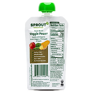 Sprout Organic Baby Food, Stage 4 Toddler Pouches, Green Veggie Power Pack, 4 Oz, Pack of 12