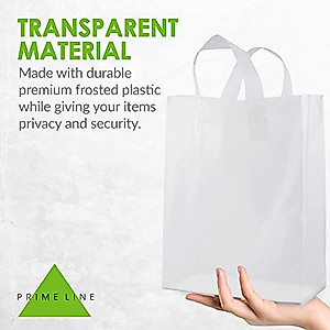 Prime Line Packaging - 8x4x10 Inch 100 Pack Plastic Bags with Handles, Small Gift Bags, Shopping Bags for Small Business, Clear Frosted White in Bulk for Boutiques, Retail Stores, Gifts & Merchandise