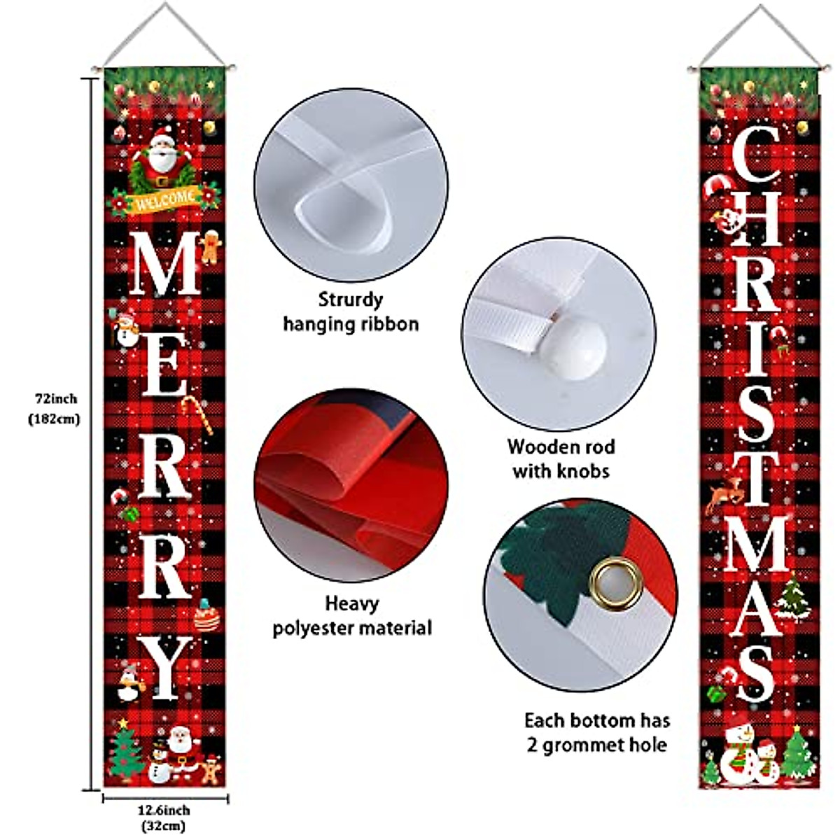 DmHirmg Christmas Porch Banner,Christmas Door Banner,Christmas Decorations, Merry Christmas Banner, Christmas Porch Sign,Christmas Hanging Porch Sign, Xmas Hanging Decoration