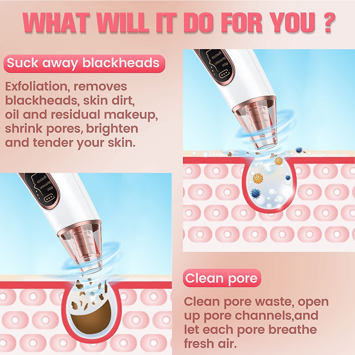 Blackhead Remover Pore Vacuum - LED Screen & USB Rechargeable Facial Pore Cleaner, Comedone Extractor Tool,Acne Extractor Tool with 3 Suction Power,4 Probes Black Head Remover for Face for Women & Men