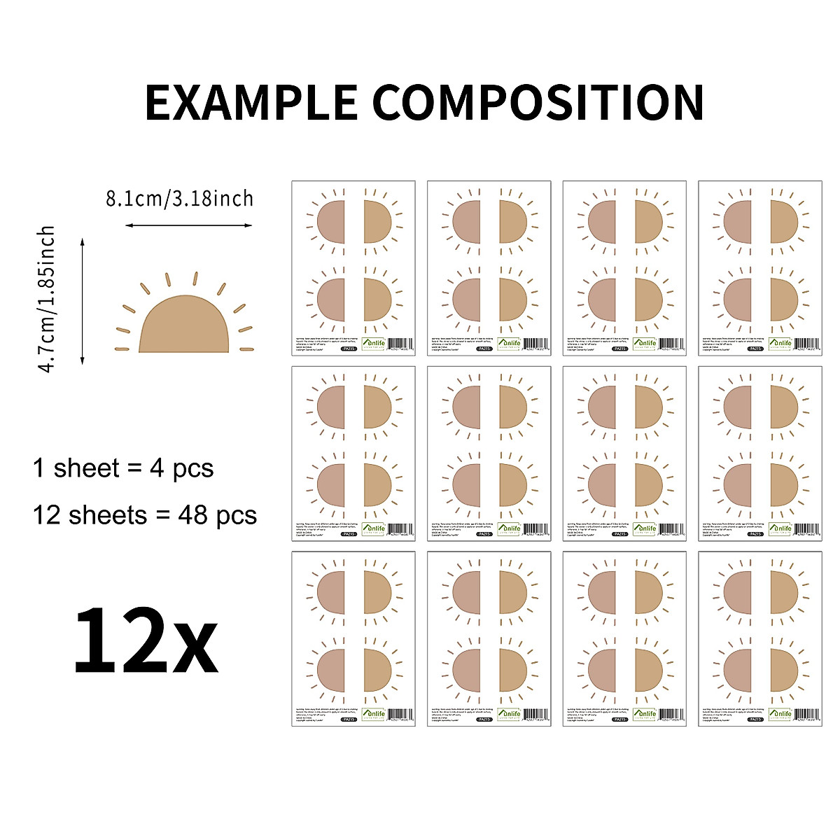 funlife Peel and Stick Boho Sunrise Wall Decals, Self Adhesive Sunshine Wall Stickers Rustic Country, PVC Boho Half Sun Wall Art Stickers for Kids Bedroom Playroom Nursery Room Home Decor Decal