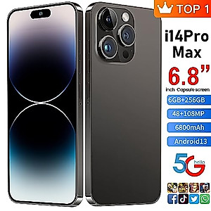 MMY I14 Pro MAX Unlocked Cell Phone, Long Battery Life 6.82" HD Screen Unlocked Phones, 6+256GB Android 13 Smartphone with 128G Memory Card, Dual SIM/Fingerprint Lock/Face ID/GPS - Black