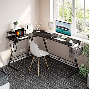 Casaottima L Shaped Gaming Desk, 66" Home Office Desk with Round Corner, Computer Desk with Large Monitor Stand Desk Workstation, Black