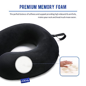 Fabuday Memory Foam Travel Pillows for Airplanes - Neck Pillow for Traveling with Attachable Snap Strap Soft Washable Cover, Flight Pillow for Sleeping, Car, Home, Office, Black