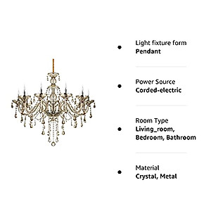 Ridgeyard 10-Light Crystal Chandelier Cognac/Champagne Modern Chandelier K9 Crystal Candle Pendant Ceiling Lighting Fixture, Chandeliers for Dining Room Home Decor