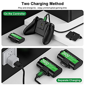 DINOSTRIKE Rechargeable Xbox Controller Battery Pack with 4 Back Covers and a USB C Charging Cable, 2x3600mWh Xbox One Controller Battery Play and Charger kit for Xbox Series X/S Remote Protectors
