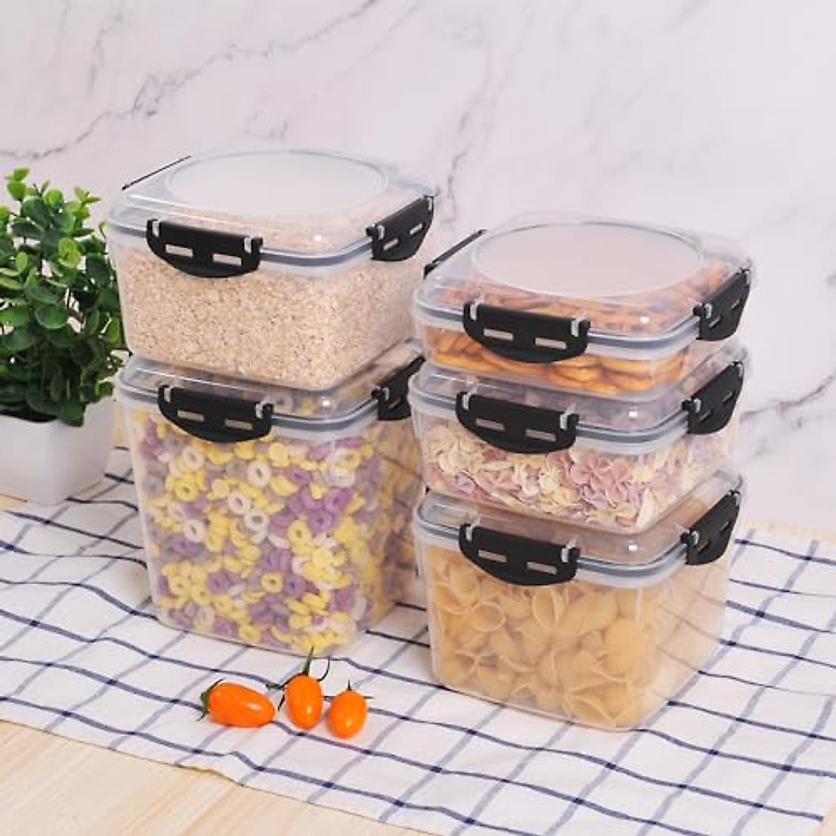 Bellaware 5 PCS Sandwich Containers with Locking Lid, 100% Airtight Kitchen Food Storage Containers Microwave & Dishwasher Safe, BPA-Free Lunch Box for Kids