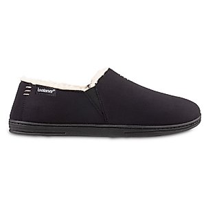 isotoner Men's Recycled Microsuede Nigel ECO Slippers with Advanced Memory Foam and Berber Lining, Black, 8-9