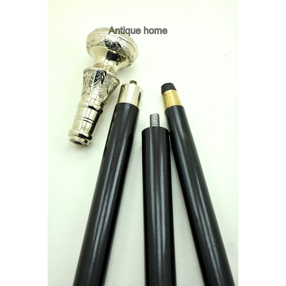 Antique home Nautical Gift Shop Handmade Brass Victorian Handle Wooden Walking Stick Cane A. silver