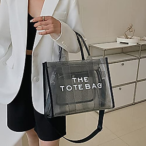 Clear Tote Bags for Women - PVC Transparent the Mesh Tote Bag Fashion See Through Shoulder Crossbody Bag Travel Handbag