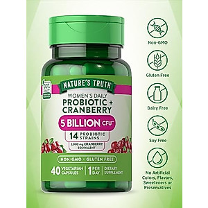 Nature's Truth Probiotics for Women | 5 Billion CFUs Daily | 40 Vegetarian Capsules | with Cranberry | Non-GMO & Gluten Free | No Refrigeration Needed