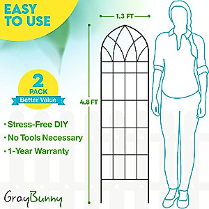 Gray Bunny Garden Trellis for Climbing Plants Outdoor - 2 Pack - 58" x 16" Cucumber Trellis, Rust Proof Metal Trellis for Tomatoes, Vines, Flower Beds, Roses