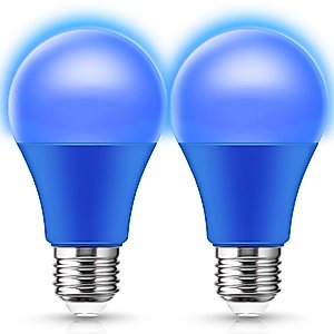 JandCase A19 Blue LED Light Bulb, Bule Colored LED Bulb, 70W Equivalent, 9W, Light Bulbs with E26 Medium Base, Porch, Home Lighting, Christmas Party Decoration, Bar Mood Decor, Not-Dimmable, 2 Pack