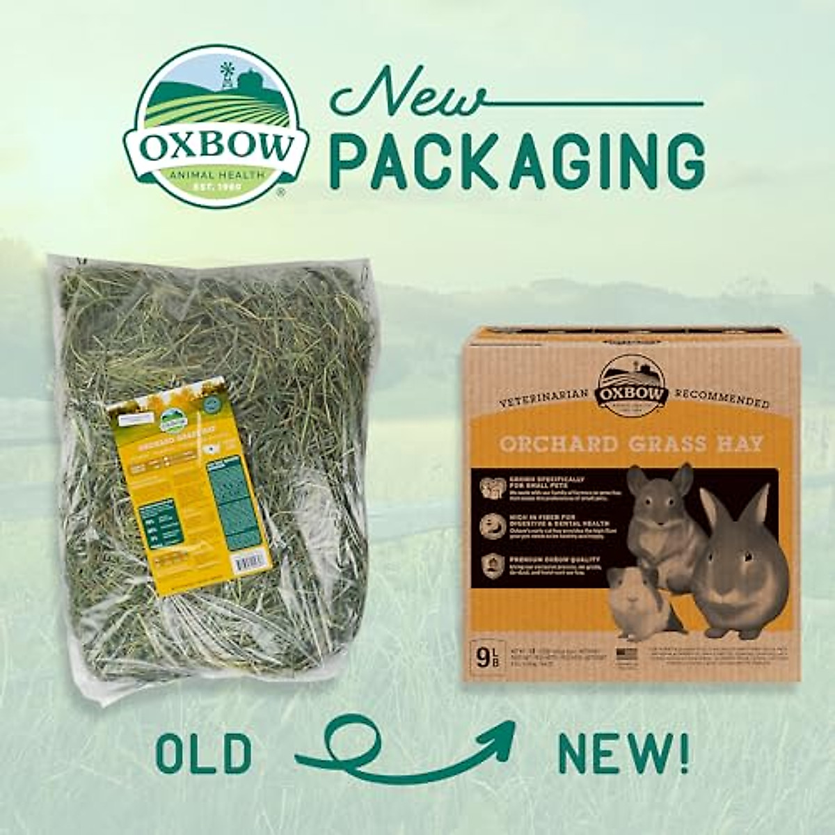 Oxbow Animal Health Orchard Grass Hay - All Natural Grass Hay for Chinchillas, Rabbits, Guinea Pigs, Hamsters, Gerbils & Other Small Pets - Fiber Rich- Grown in the USA- 9 lb.
