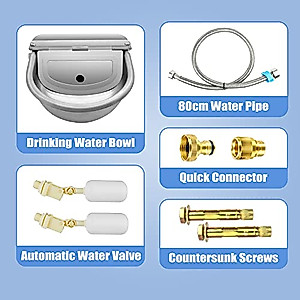 Automatic Animal Drinking Water Bowl with Float Valve, 304 Stainless Steel Kit Includes Bowl, Pipe, 2 Valves, Quick Connector Adapter and Countersunk Bolts.